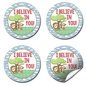 I Believe in You Bigfoot Appreciation & Encouragement Sticker Labels, 40 2" Party Circle Stickers by AmandaCreation, Great for Teachers, Co Workers, Employees and Anyone Who Needs to Feel Appreciated