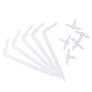 CoscosX 10 Sets White Drip Emitters with 3-Way Connector Curved Arrow Dripper Potted Plants Bend Sprinklers Garden Automatic Irrigation System for 4/7mm Hose Patio Watering Cooling Irrigation Kit