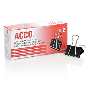 ACCO Binder Clips, Medium, Black, 12 per Box, 2 Boxes (72062)