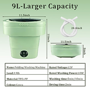 Portable Washing Machine,Upgraded 9L Mini Folding Washer with Spin Dryer,Deep Cleaning of Underwear,Baby Clothes,or Small Items,Foldable Washing Machine for Apartment,Camping,RV,Travel(Green)