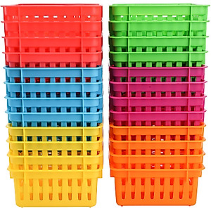 DEAYOU 24 Pack Classroom Storage Baskets, Small Plastic Basket, Crayon Pencil Container Bin Holder for Drawer, Desk, Home, Office, 5.3" L x 5.3" W x 2.4" H