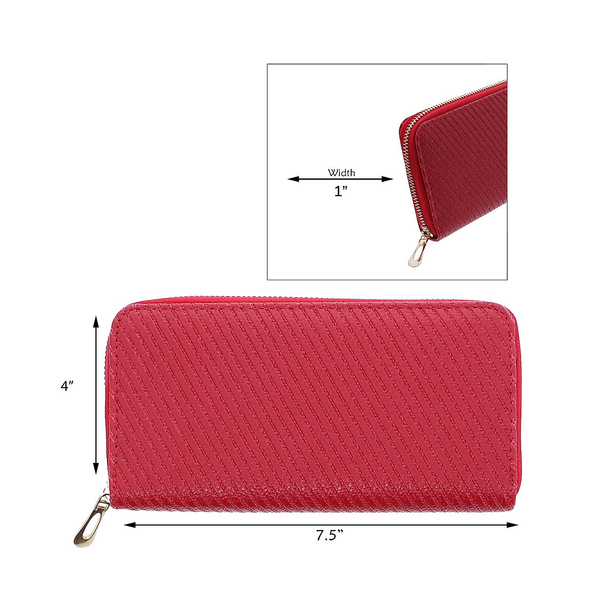 Textured Leather Zipper Wristlet Wallet -Red