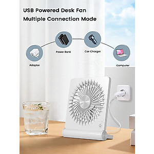 FERRISA Desk Fan On-The-Go, Small But Powerful, Portable Fan Battery Operated, 220° Tilt Folding Ultra Quiet mini Personal Fan, Strong Wind, 3 Speed Adjustable For Office Desktop Travel (White)