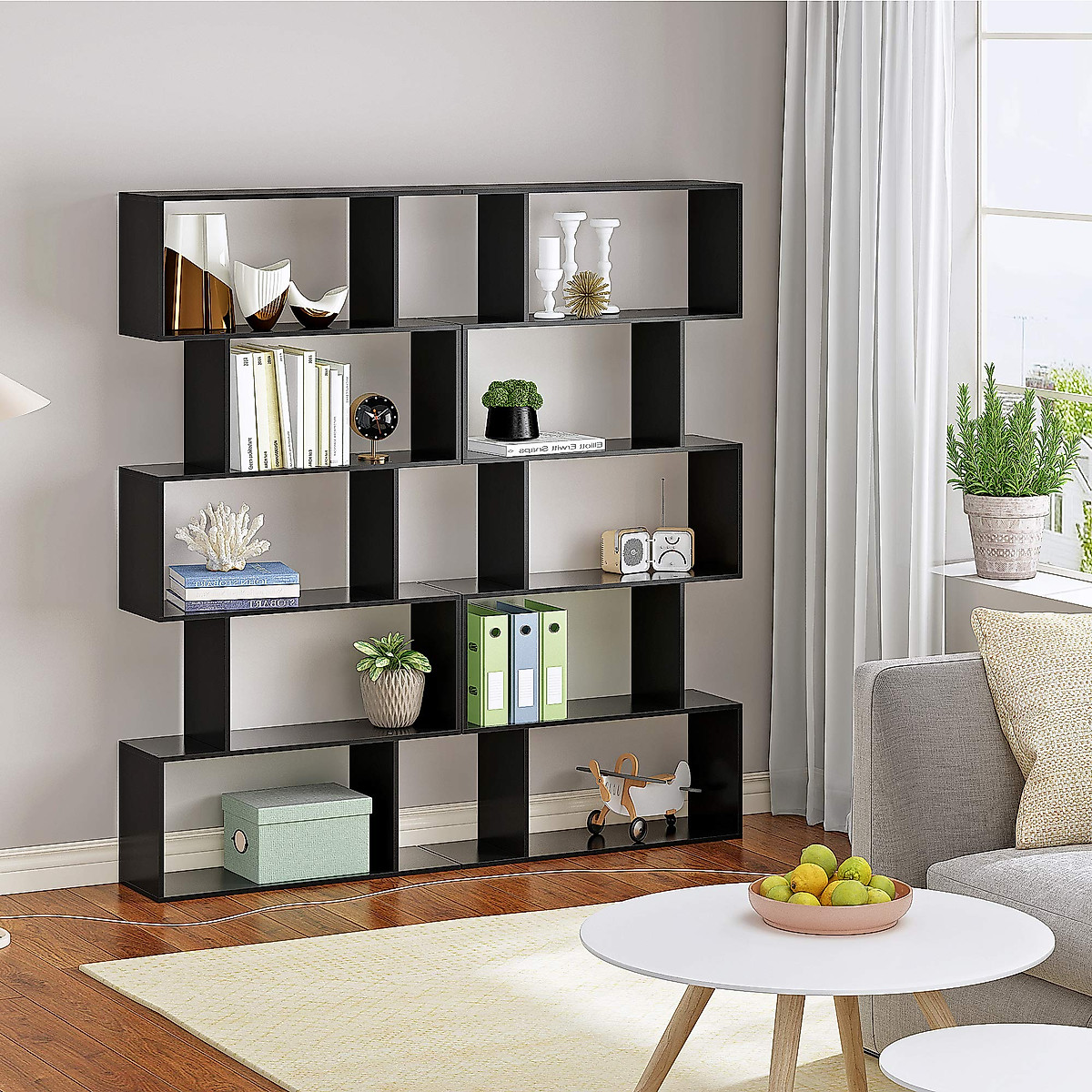 HOMEFORT Pack of 2 Geometric Bookshelf,5-Tier Modern Bookcase, Set of 2 Open Shelf and Room Divider, Freestanding Display Storage Organizer, Decorative Shelving Unit for Home Office and Living Room