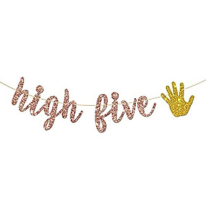 INNORU High Five Banner, Rose Gold Glitter Children 5th Birthday Party Decorations, 5th Birthday Garland Bunting, Boy Girl 5th Birthday Party Supplies