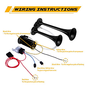 12V Air Horn Kit, Super Loud Train Horn for Truck, Air Horn Dual Truck Horn with Compressor for 12V Vehicles Trucks Pickup Trains Cars Boats (Dual black)