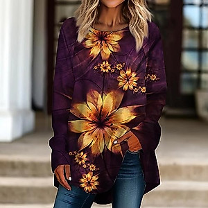 Womens Crewneck Sweatshirt Winter Shirts for Women Long Sleeve Plus Size Fall Tops for Women Long Sleeve Womens Tops Printed Blouse O Neck Tunic Tops Loose Sweatshirts Dressy Casual Pullover