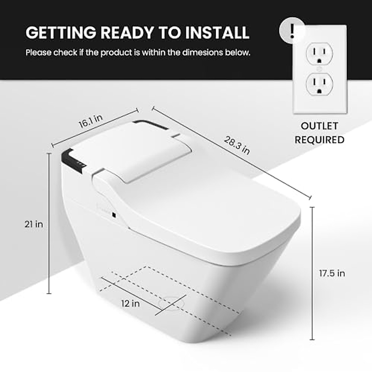 VOVO TCB-090SA Smart Bidet Toilet, One Piece Integrated Toilet with bidet built-in, Auto Open/Close Lid, Auto Dual Flush, Heated Seat, Made in Korea - Elongated