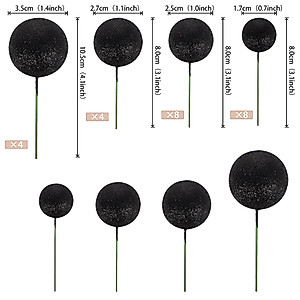 24 PCS Balls Cake Toppers Glitter Ball Cake Picks Foam Ball Shaped Cupcake Toppers Mini Balloons Baby Shower Cake Decorations for Wedding Enaggement Bridal Shower Birthday Party Supplies Black