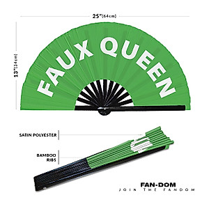 Faux Queen hand fan foldable bamboo circuit hand fan funny gag slang words expressions statement gifts Festival accessories Rave handheld Circuit event fan Clack fans (Green)