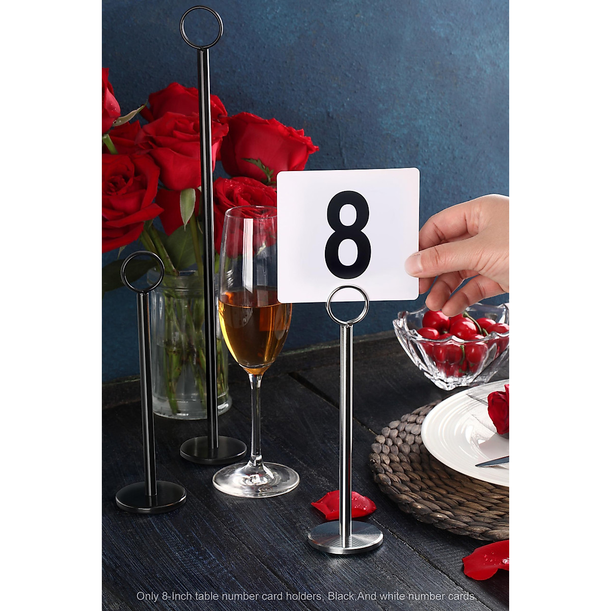 New Star Foodservice 27693 Ring Clip Table Number Card Holders, w/Number Cards, 1 to 24, Set of 24, 8-Inch, Black Stand