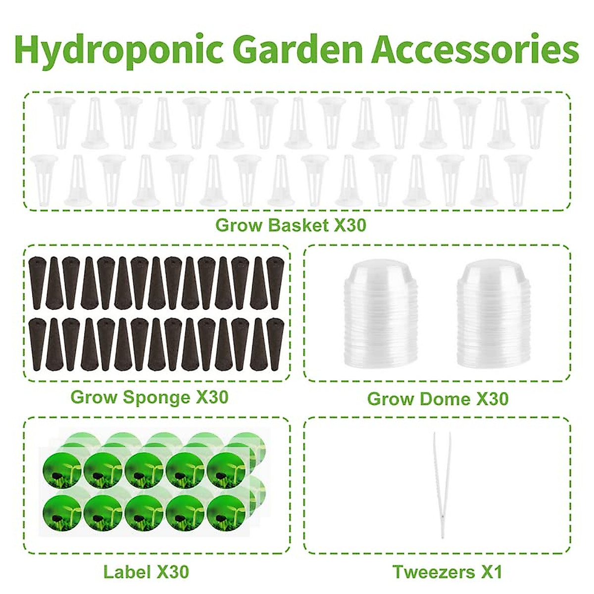121 Pcs Seed Pod Kit for AeroGarden, Hydroponics Garden Accessories for Hydroponic Growing System, Grow Anything Kit with 30 Grow Sponges, 30 Grow Baskets, 30 Pod Labels, 30 Grow Domes, 1 Tweezer