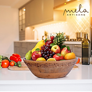 Jasmine Large Wooden Bowl (Medium Burnt, 12 x 4.5 x 11) – Mango Wood Decorative Bowl for Veggies, Fruits, & More – Handmade Wooden Serving Bowl w/ 3 Felt Pads - Modern Rustic Home Decorations