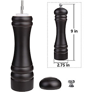 Black Pepper Mill Grinder Classic Pepper Grinder with Adjustable Stainless Steel Precision Mechanism Suitable for Home, Kitchen, Barbecue, Party (Black+ Silver, 9 In)