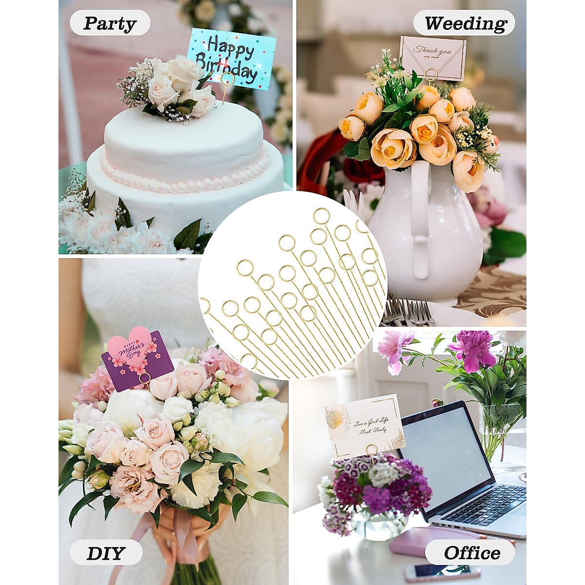 30Pcs Floral Card Holder Picks-Wire Place Card Holder for Wedding-Metal Photo Picture Clip Holder-Table Name Number Holder,Memo Note Holder for Flower Arrangement,Wedding,Baby Shower,Party,Decorations