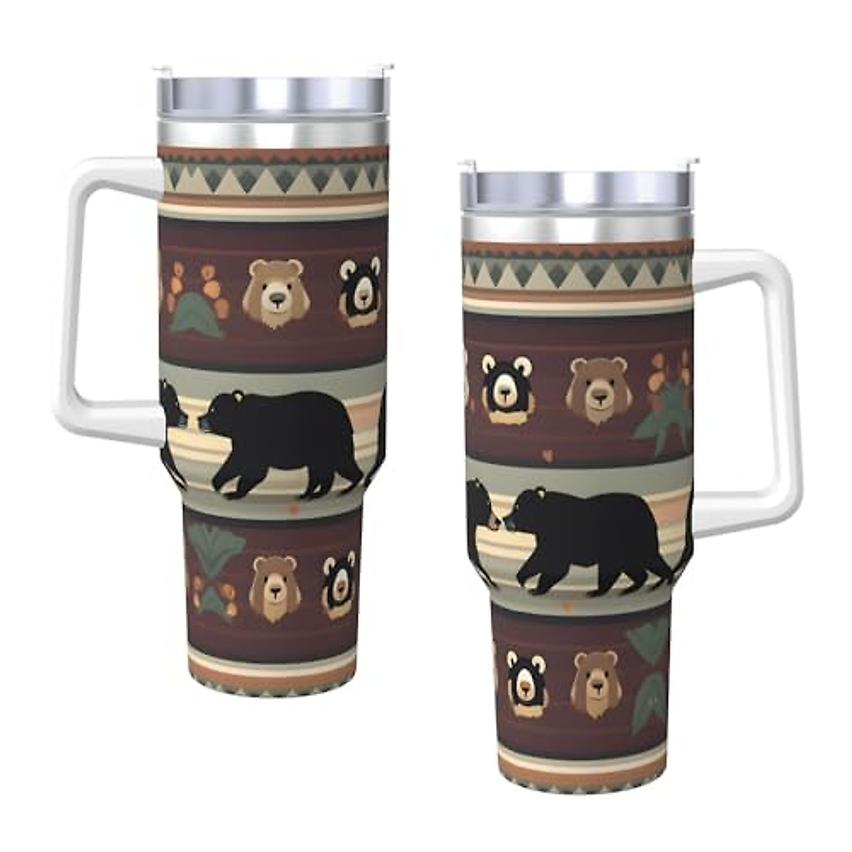 HULIBIN Bear Print Double Deck Stainless Steel Travel Coffee Cup With Lid 40 Oz Ice Bully Cup