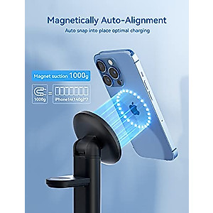 ELEGRP Magnetic Wireless Charger Station, Magesafe Charger 3 in 1 with 18W Adapter, for iPhone 14 (Plus/Pro/Pro Max), iPhone 13&12 (Mini/Pro/Pro Max), iWatch, Airpods/Samsung Headset (Black)