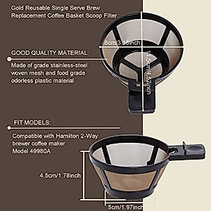 Reusable Single Serve Brew Coffee Basket Scoop,Gold Coffee Filters Replacement Compatible with Hamilton Beach 2-Way Coffee Makers 49980A, 49980Z, 47650, 49933 Accessories,Pack of 2