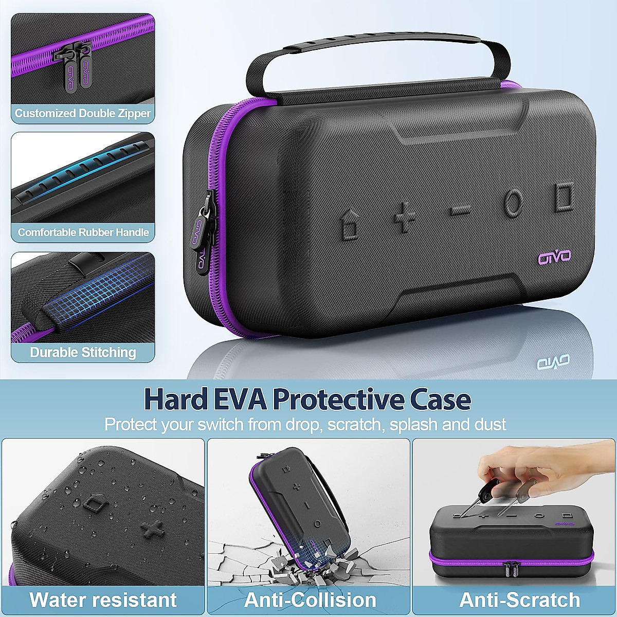 Switch OLED Carrying Case Compatible with Nintendo Switch/OLED Model, Portable Switch Travel Carry Case Fit for Joy-Con and Adapter, Hard Shell Protective Switch Pouch Case with 20 Games, Purple