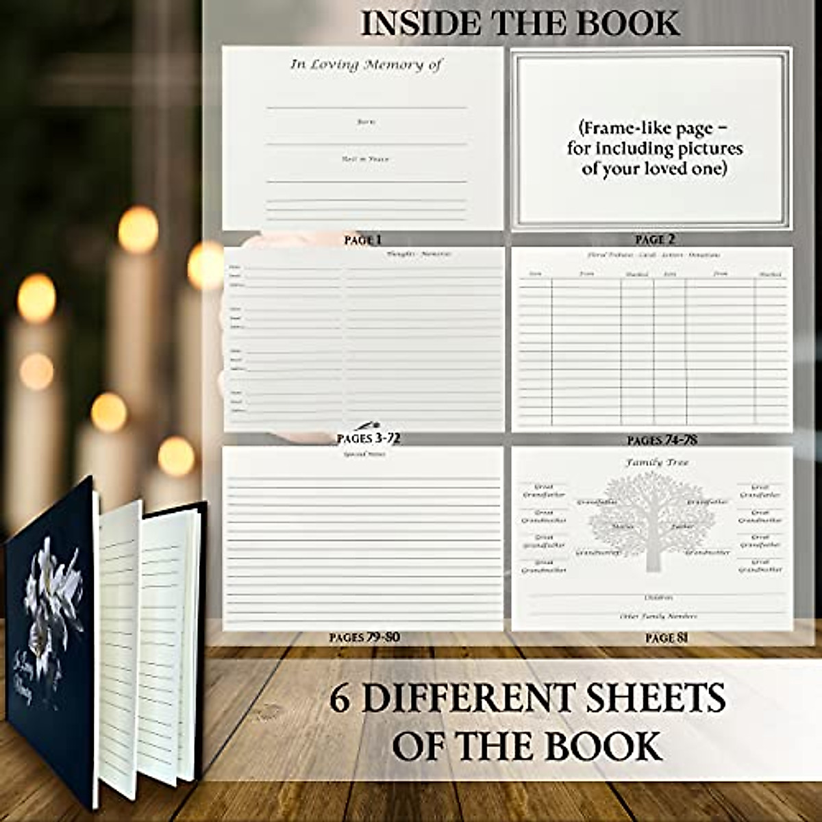 Funeral Guest Book | Memorial Guest Book | Guest Book for Funeral Hardcover | Guestbook for Sign in, Celebration of Life Memorial Service | Funeral Guest Sign Book with Memory Table Card Sign Included