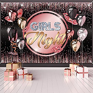 Girls Night Backdrop Banner Party Decorations for Women Lady Girls Rose Gold Pink High Heels Champagne Bachelorette Bridal Shower Night Background Photography Decor Supplies Glitter