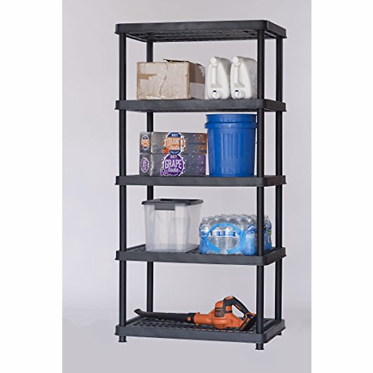 Keter Resin 5-Tier Freestanding Multipurpose Shelf Display Rack for Basement, Kitchen, and Garage Storage Shelving and Organization, 24", Black