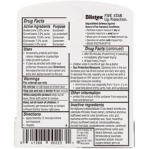 Blistex Five Star Lip Protection SPF 30 0.15 oz (Pack of 12)