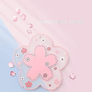 CXDC Sakura Coaster, 4 Pcs Kawaii Coasters for Drinks Japanese Style Coaster Set Cherry Blossom Pattern Pad Coaster, PVC No-Slip Coaster Insulation for Coffee Cup Beer Mug Tableware, Pink