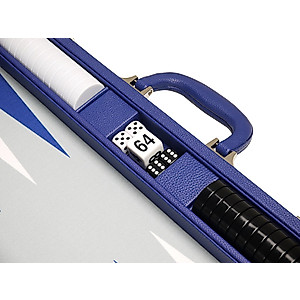 19-inch Premium Backgammon Set - Large Size - Indigo Blue Board, White and Navy Blue Points