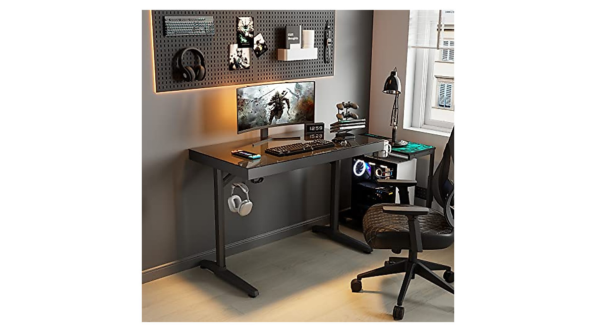 EUREKA ERGONOMIC RGB LED Gaming Desk, Music Sync Lights Up Tempered ...