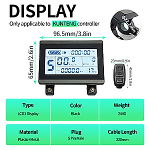 SPOECRTN E-Bike KT-LCD3 24V/36V/48V Display with Waterproof and Normal Plug for KT Controller, Electric Bike Retrofit Kit Accessories (LCD3 WP)