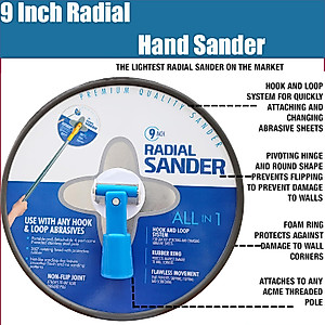 Tonmp 9 Inch Radial Hand Sander, 9" Hook and loop Hand Drywall Sander for Wall Cleaning and Polishing