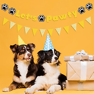 Pre-Strung Dog Birthday Party Supplies, Let’s Pawty Banner Sign, Puppy Dog Paw Birthday Decorations Backdrop, Golden Happy Birthday Decor Pennants Banner Kit for Pet Dog Boy Girl, Vicycaty