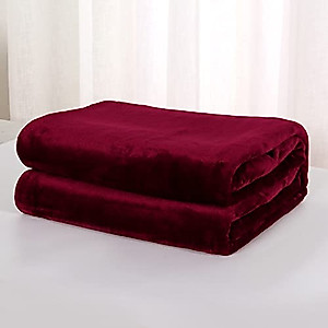 WONTEX Throw Blanket Burgundy Throw Size 50x60 inch for Couch Bed Soft Thermal Blanket for Winter All Seasons