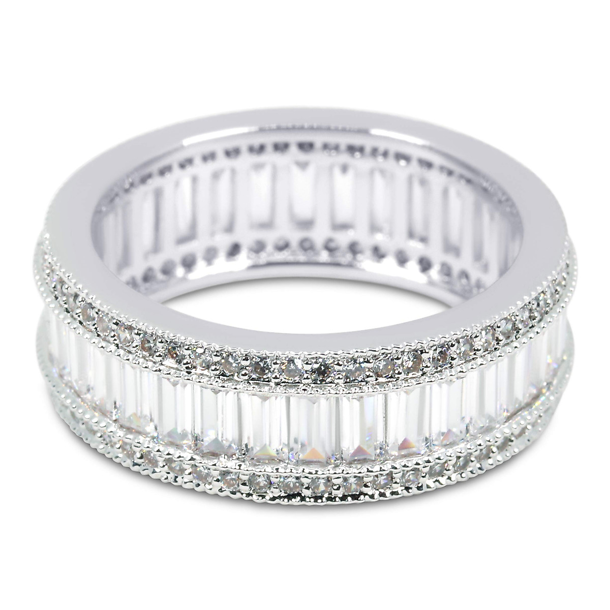 Savlano 18K Gold Plated Cubic Zirconia 8MM Emerald Cut Eternity Lustrous Ring Band for Women (8)