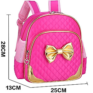 Mysticbags Toddler Preschool Bag Kindergarten Kids Backpack for Little Girls 11 inches (Rose red)