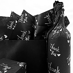 MR FIVE 100 Sheets Black with Silver Thank You Tissue Paper Bulk,20" x 14",Silver Thank You Tissue Paper for Packaging,Gift Bags,Metallic Silver Tissue for Weddings,Graduation,Birthday,Thanksgiving