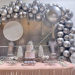 Janinus Metallic Silver Balloons Chrome Balloons Silver Balloons Different Sizes 18/12/5 Inch Silver Balloons Garland Kit Silver 4D Foil Balloons For Birthday Baby Shower Anniversary Party