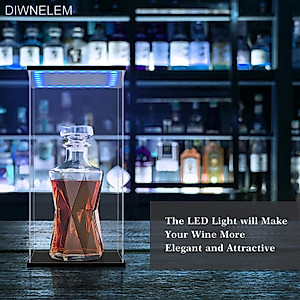 DIWNELEM Acrylic Wine Bottle Display Case with LED Light Display Stand Wine Display Case Protector Dustproof for Red Wine,Champagne,Liquor,Whiskey,Beer,Beverage Bottle (5.8 * 5.8 * 11.8")