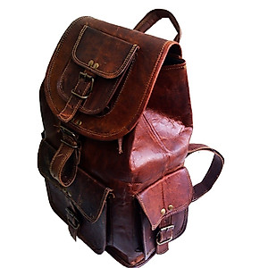 16" Genuine Leather Retro Rucksack Backpack College Bag,school Picnic Bag Travel