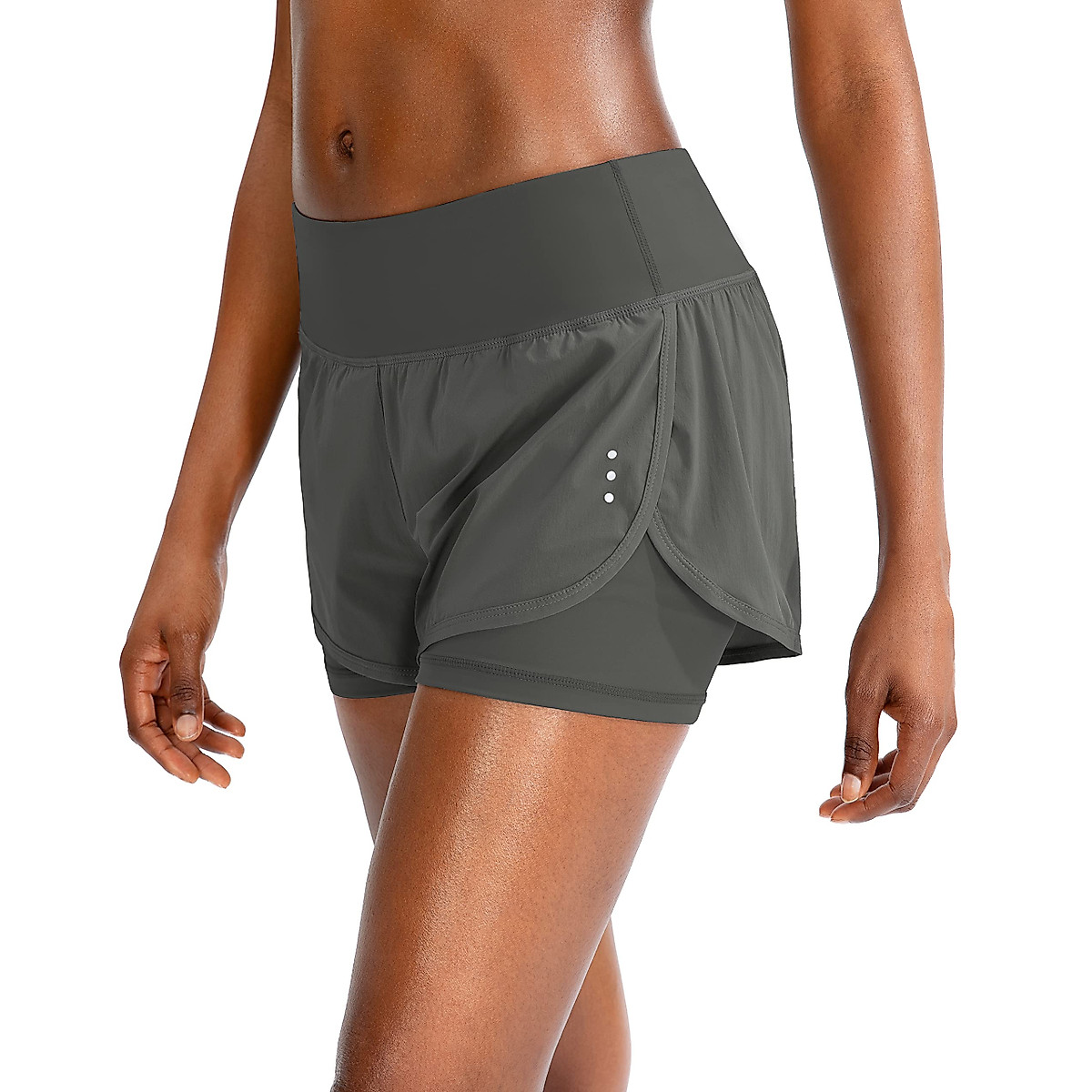 Women's 2 in 1 Running Shorts High Waisted Spandex Shorts Gym Yoga Workout Athletic Shorts for Women with Zipper Pockets(Army Green, XXS)