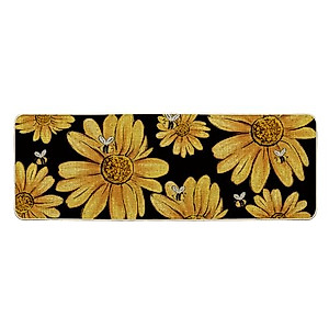 Artoid Mode Sunflower Bees Summer Decorative Doormat, Spring Low-Profile Home Decor Switch Rug Door Mat Floor Mat for Indoor Outdoor 17x47 Inch