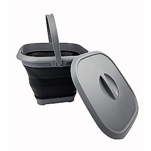 SAMMART 8.5L (2.2 Gallon) Collapsible Square Handy Bucket with Lid/Foldable Square Water Pail with Lid/Portable Tub with Handle and Lid (Grey/Black)