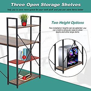 Computer Desk with 4 Tier Storage Shelf- 47 Inch Home Office Table, Modern Steel Frame Wood Study Gaming Corner Desk Easy Assemble,Brown