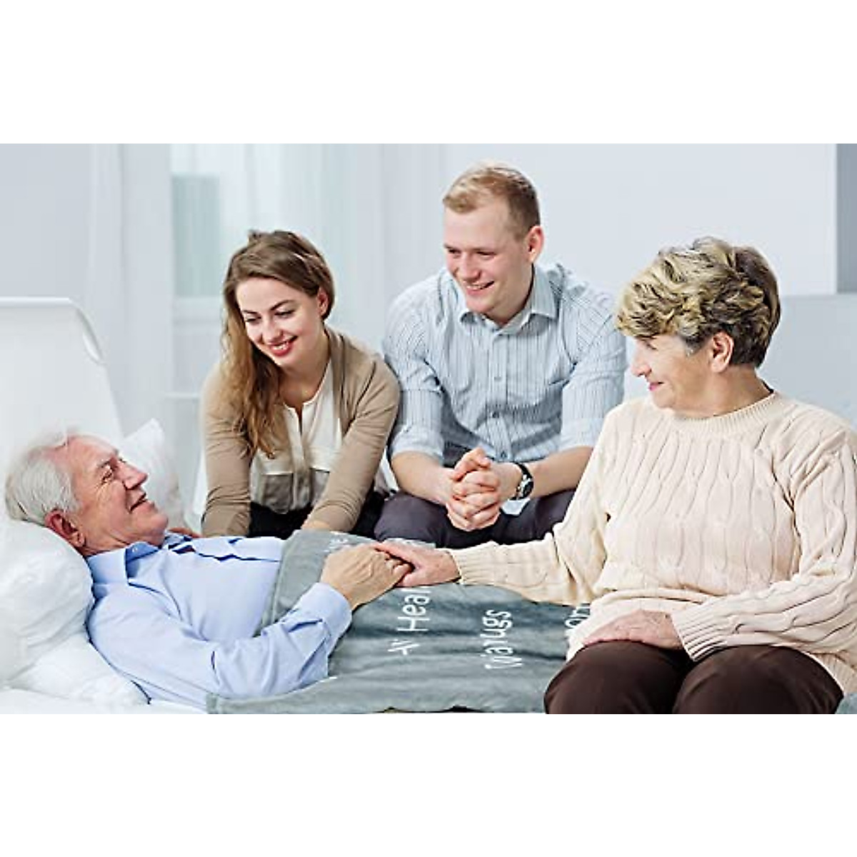 Healing Thoughts Throw Blanket | Positive Energy | Compassion | Warm Hugs| Inspirational Blanket | Get Well Gifts for Women | Comfort Chemo Blanket | Breast Cancer Gifts for Women | 50" x 60" Grey