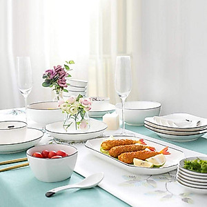 Dishes/Plate/Bowl Set,Simplest White Black Lines Ceramics Dinnerware Set of 29 Pieces Porcelain Dinner Set for Family Service for 8 People