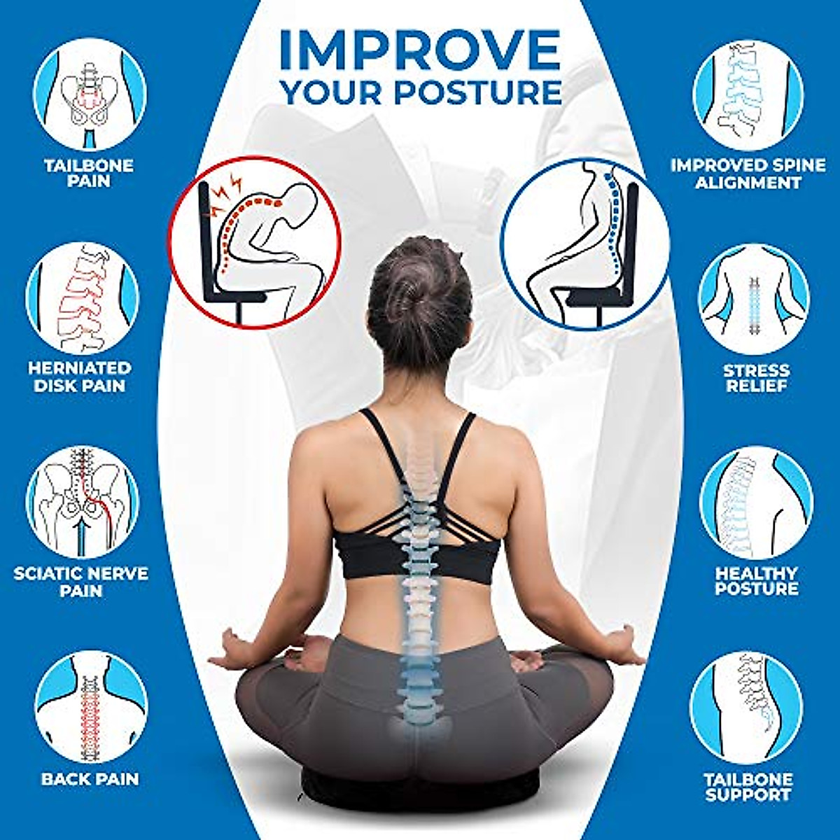 RELIEVVE Donut Pillow for Tailbone Pain Relief, Hemorrhoid Pillow Cushion for Hemorroid Treatment, Prostate, Bed Sores, Pregnancy, Post Natal & More. Firm Density Lifting Cushion