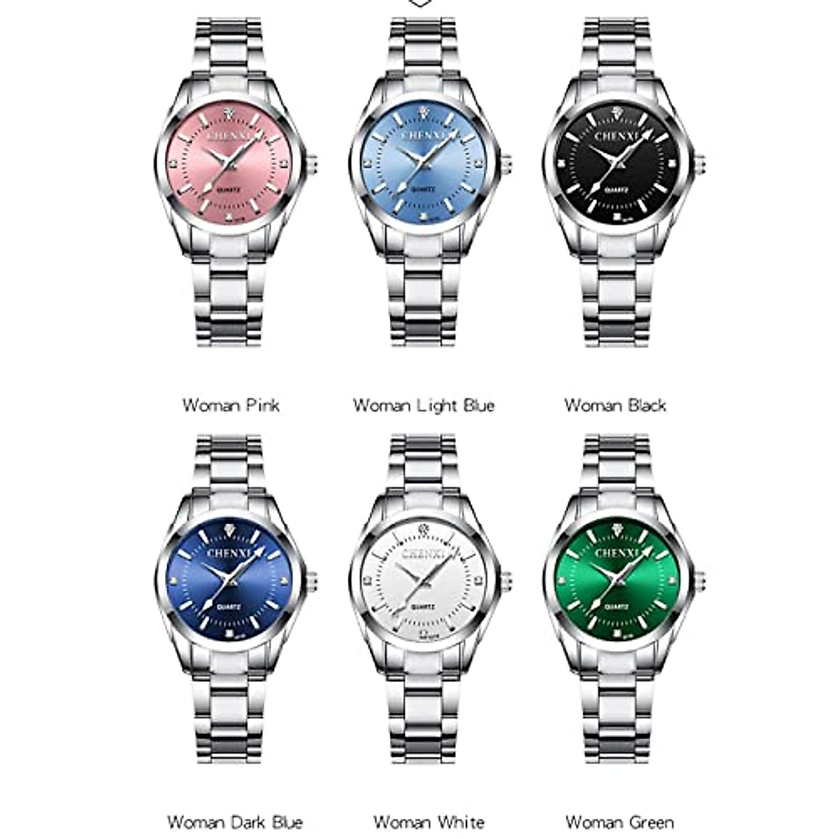 XCZAP Watches for Women Ladies Colorful Dial Simple Girls Stainless Steel Quartz Watch Waterproof Luminous, with Premium Crystal Accented(Green)