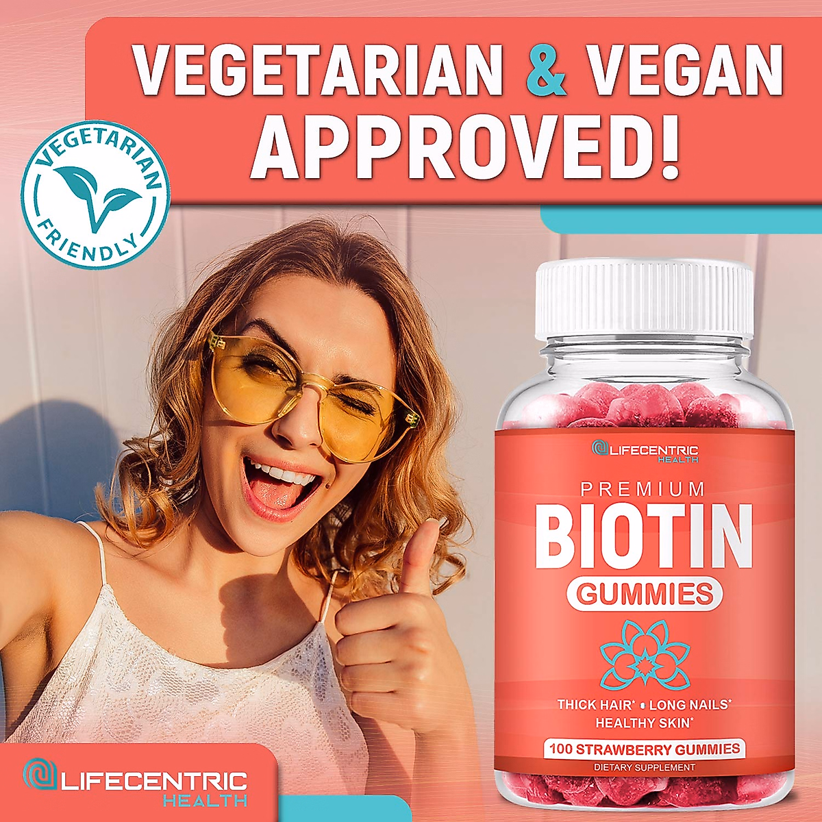 Biotin Gummies for Hair Growth | Max Strength Biotin 10000mcg Prevents Thinning and Loss | Chewable Biotin Supplement For Women Men and Kids | 100 Count Vegan Hair Gummies for Hair Skin and Nails