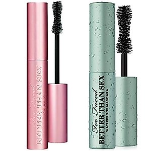Too Faced Better Than Sex Mascara Duo Regular Full Size and Travel Sized Waterproof Set Sexy Lashes Rain or Shine